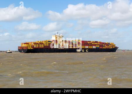 MSC Ellen container ship arriving at Port of Felixstowe, Suffolk ...