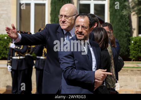 Cypriot President Nikos Christodoulides talks to journalists as he ...