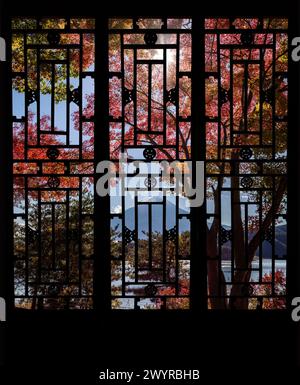View through a fretwork screen panel of Mount Fuji, Japan Stock Photo ...