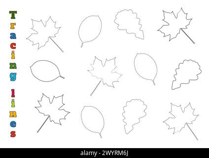 Outline Autumn Leaves On A Worksheet For Tracing Lines For Preschoolers ...