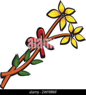 floral nature flowers decoration with ribbon cartoon vector ...