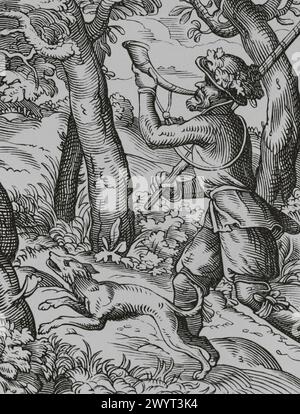 German hunter. Facsimile after a drawing and engraving by Jost Amman in ...
