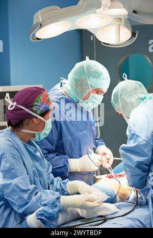 Hip joint replacement, traumatology operating room. Hospital ...