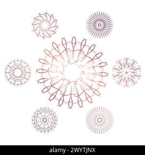 Set of seven geometric circular elements. Vector monogram on white background. Vector ...