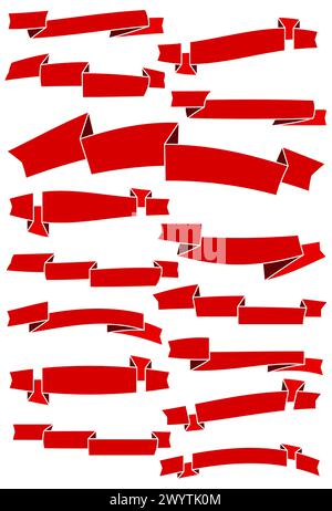 Set of fifteen red cartoon ribbons and banners for web design. Great ...