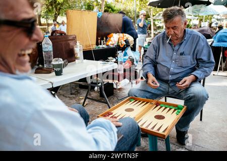 Men playing Backgammon, Athens, Attica, Greece Stock Photo - Alamy