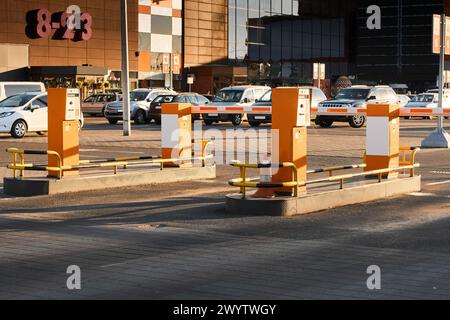 Automatic barrier gates for supermarket parking lot. Security system ...