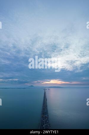 Aerial view of Penang Bridge at dawn, Gelugor, Pulau Pinang, Penang ...