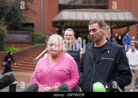 Tracey Fisher (left), mother of Cody Fisher, speaking outside ...