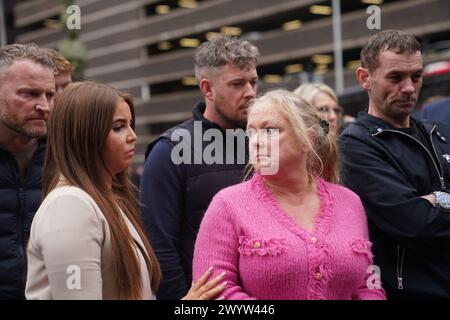 Tracey Fisher (left), mother of Cody Fisher, speaking outside ...