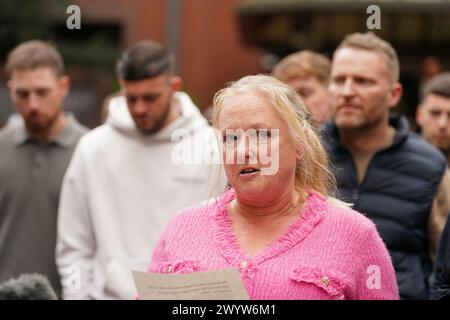 Tracey Fisher (left), mother of Cody Fisher, speaking outside ...