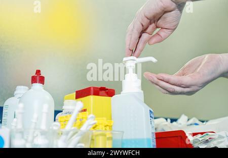 Hygienic washing hands, hospital cart Stock Photo - Alamy