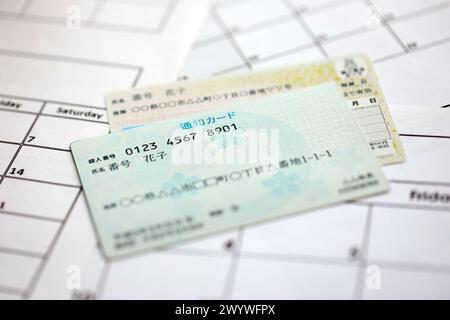 Japanese my number card specimen and notification card on calendar ...