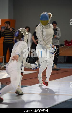 Fencer Olga Kharlan, Olympic medalist, preparing for the fight at the ...