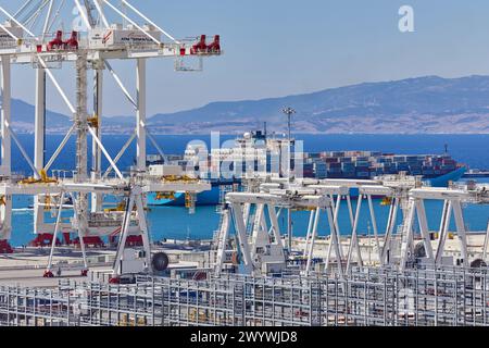 Container ship, Commercial Port of Tangier MED, Strait of Gibraltar ...