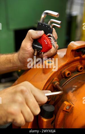 Worker using Allen keys, industrial maintenance Stock Photo - Alamy