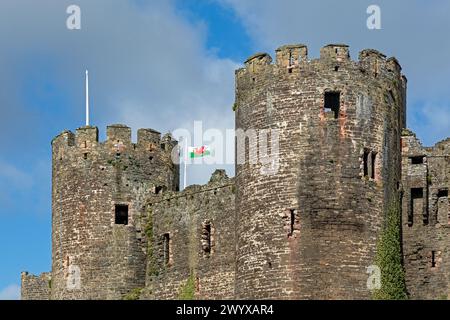 Towers, Flag, Castle, Conwy, Wales, Great Britain Stock Photo - Alamy