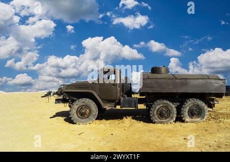 A damaged military truck on the battlefield. military technics Stock ...