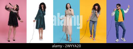 Singers on different color backgrounds, collection of photos Stock ...
