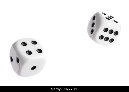 Two dice in air on white background Stock Photo - Alamy