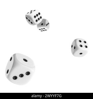 Four black dice in air on white background Stock Photo - Alamy