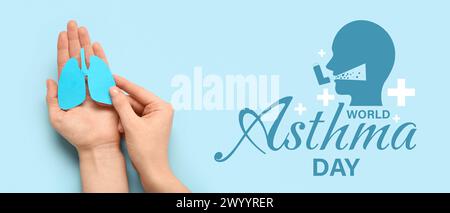 Banner for World Asthma Day with female hands holding paper lungs Stock ...