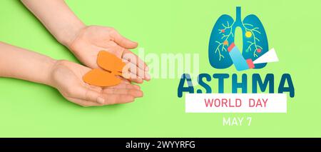 Banner for World Asthma Day with female hands holding paper lungs Stock ...