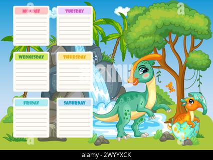 School timetable schedule with cartoon dinosaurs. Vector kids time ...