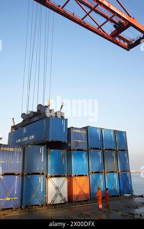 Loading containers, Port of Bilbao, Santurce, Bizkaia, Basque Country ...