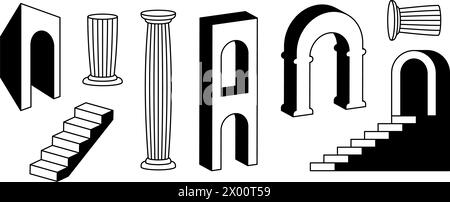 Surreal arches, columns and stair collection. Trippy greek ruin element ...