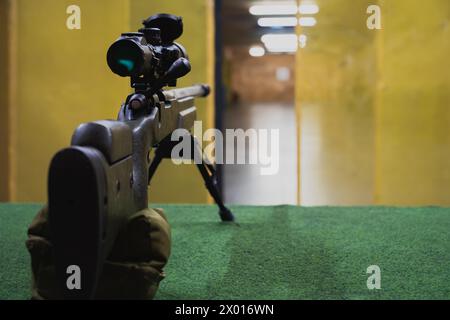 A sniper rifle with an optical sight bipod side view full equipment ...
