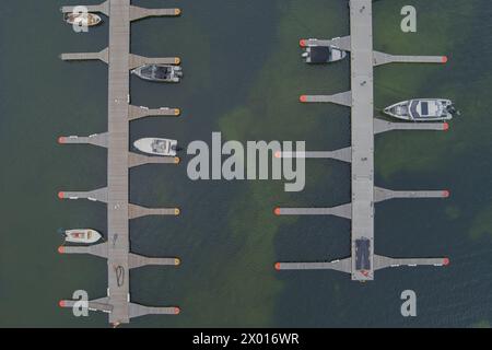 Tilgu port, a few boats at the pier, photo from above from a drone ...