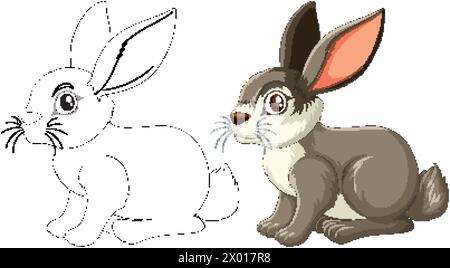 Vector drawing of a rabbit before and after coloring Stock Vector Image ...