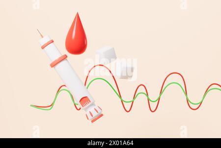 Cartoon insulin pen injection and blood glucose, 3d rendering. 3d ...