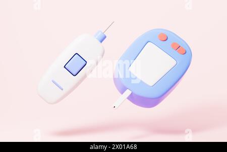 Cartoon glucometer and insulin pen injection, 3d rendering. 3d ...