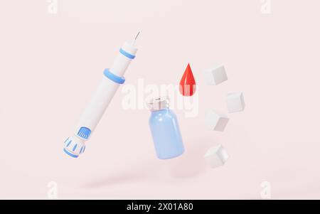 Cartoon insulin pen injection and blood glucose, 3d rendering. 3d ...