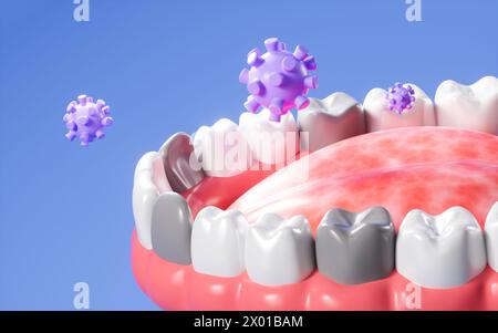 Human tooth and virus, bad breath, oral hygiene, 3d rendering. 3d ...