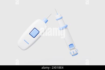 Cartoon insulin pen needle and blood sampling, 3d rendering. 3d ...