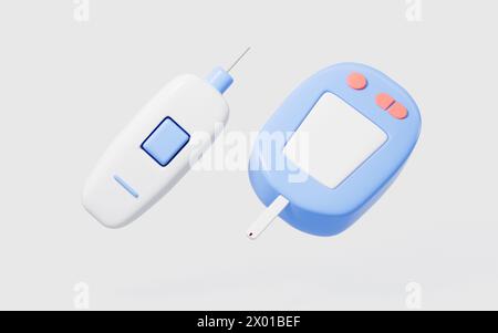 Cartoon glucometer and insulin pen injection, 3d rendering. 3d ...
