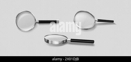 Realistic 3d magnifier glass in different angles of view. Vector ...