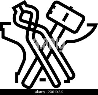 hand forged blacksmith metal line icon vector. hand forged blacksmith ...