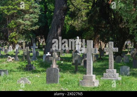 Bournemouth, UK - August 9th 2023: Graves at the Wimborne Road Cemetery ...