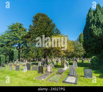 Bournemouth, UK - August 9th 2023: Graves at the Wimborne Road Cemetery ...