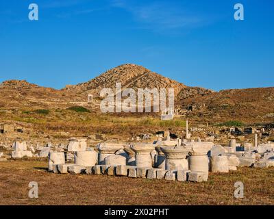 View towards the Mount Kynthos at sunset, Delos Archaeological Site ...