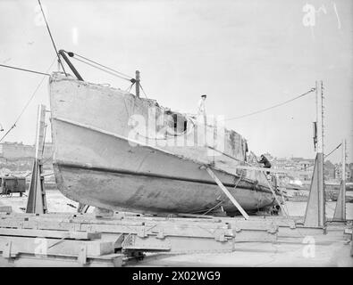 A recovered German E-boat is displayed on a slipway in Plymouth on 24 ...