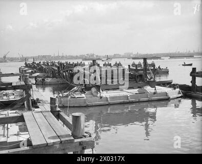 In April 1944 at Southampton, components of the prefabricated Mulberry ...