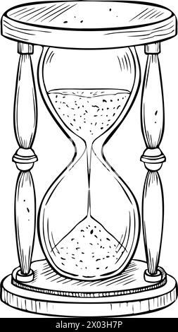 Hourglass sketch. Vintage sandglass in style of old engraving. Time ...