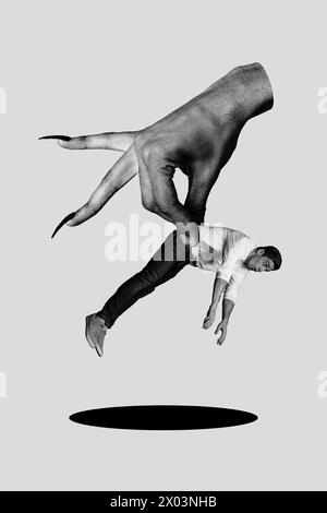 Vertical photo collage of witch hand wear glove hold skull skeleton ...