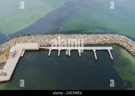 Tilgu port, a few boats at the pier, photo from above from a drone ...