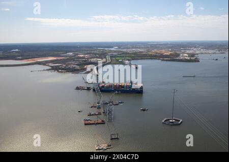 An aerial image of the Unified Command response operations in Baltimore ...